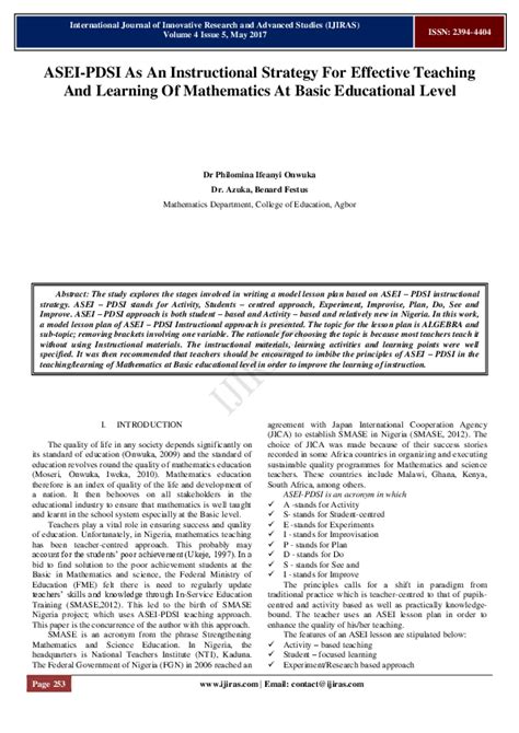 pdf asei pdsi as an instructional strategy for effective teaching and