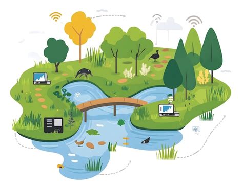 Smart IoT Ecosystem Enhancing Wetland Monitoring And Conservation In Lush Countryside Scenery