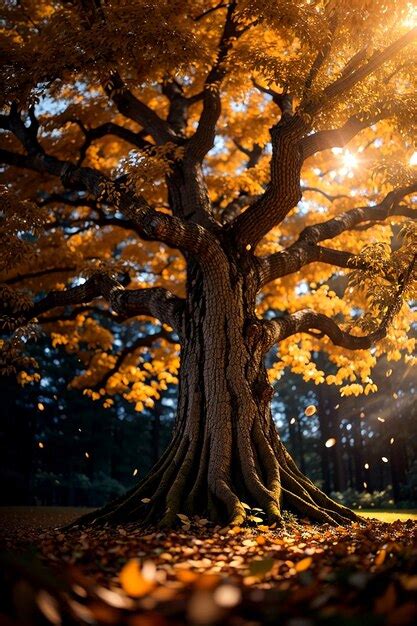 Premium AI Image Imagine A Magnificent Tree Its Leaves Shimmering In The Sunlight As If Lit