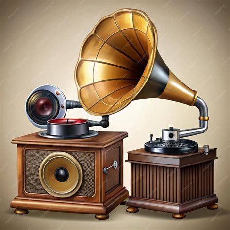 Old Music Player With Gramophone Camera And Vinyl Music Vector