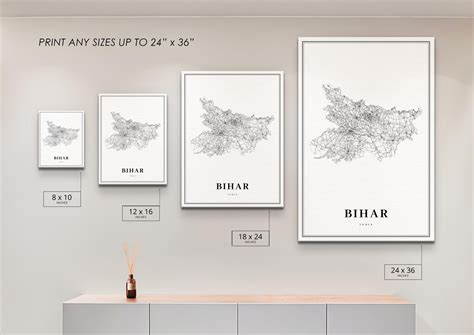 Bihar India Map Print Road Map Art Poster Bihāra Patna Gaya City Street Map Art Room Office