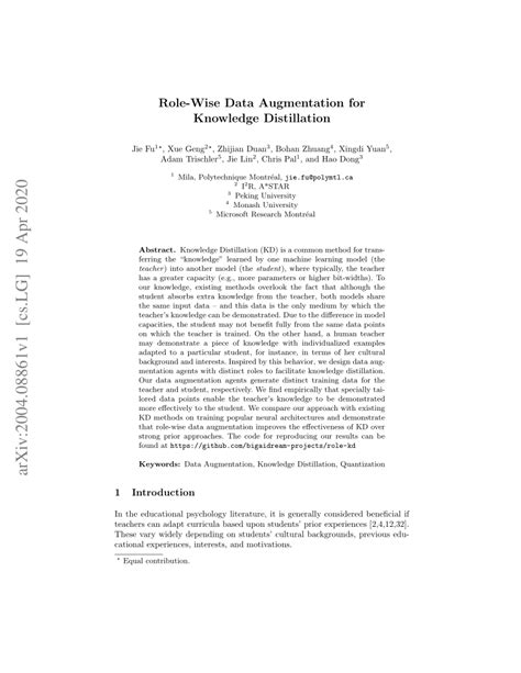 Pdf Role Wise Data Augmentation For Knowledge Distillation