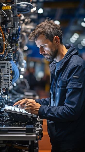Premium Photo Engineer Female Checking And Controlling Robot Arms In Intelligent Factory