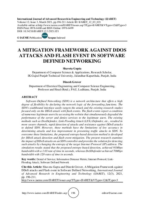 Pdf A Mitigation Framework Against Ddos Attacks And Flash Event In
