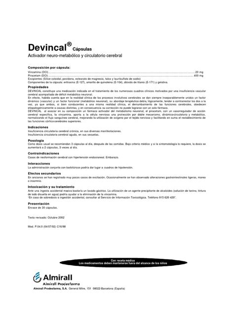 Devincal Medicamentos Con Receta Medicina