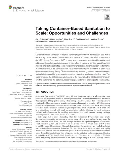 Pdf Taking Container Based Sanitation To Scale Opportunities And