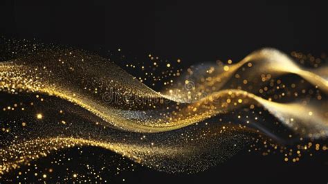 Gold Glitter Wave Abstract Wavy Design Element Golden Sparkles On Black Background Generative