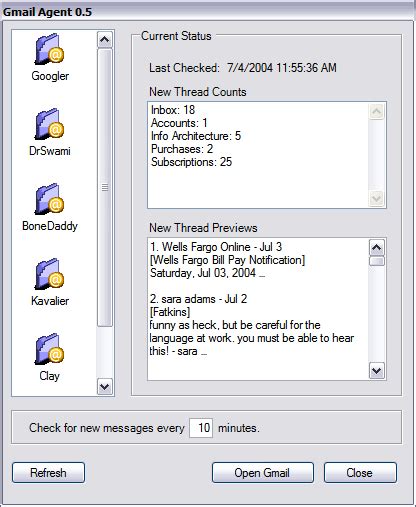 gmail agent api mail notifier and address importer purveyor of fine words