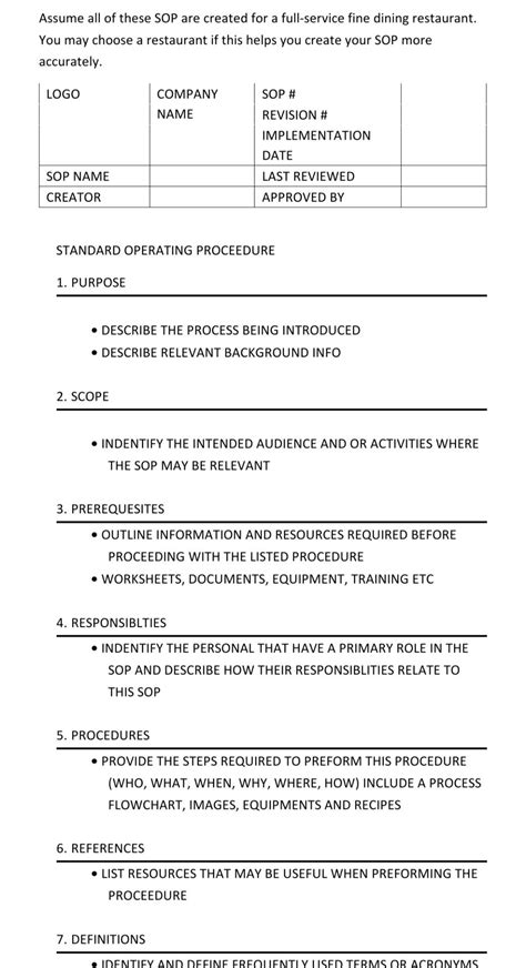 Solved Create A Standard Operating Procedur Sop For A