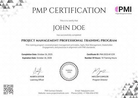 Professional And Concise Pmp Certificate Template