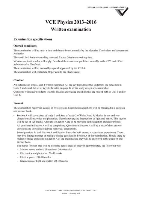 vce physics sample written examination