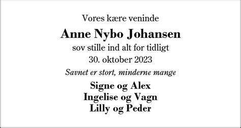 Dødsannonce Anne Nybo Johansen Sunds Dødsannoncerdk