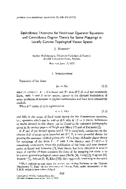 Pdf Equivalence Theorems For Nonlinear Operator Equations And Coincidence Degree Theory For
