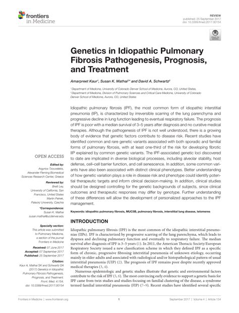 Pdf Genetics In Idiopathic Pulmonary Fibrosis Pathogenesis Prognosis