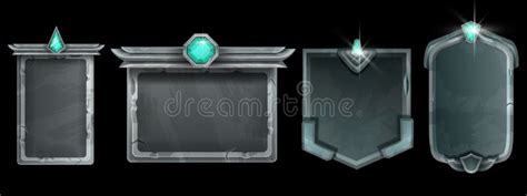 Game Stone Frame Ui Vector Background Set Medieval Interface Menu Panel Kit Green Gemstone