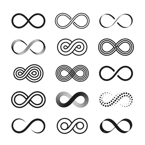 블랙 무한대 기호 라인 무한 기호 영원 소용돌이 기호 격리 된 Mobius 루프 아이콘 라인 디자인에 대 한 끝없는 요소 기하학적 무제한 로고 깔끔한 벡터 세트 프리미엄 벡터