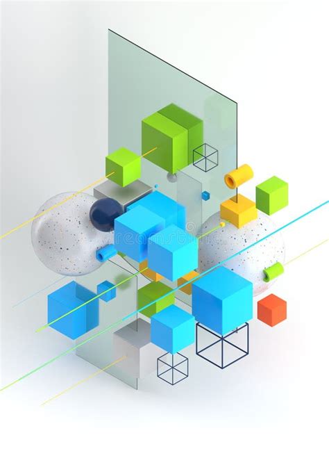 Abstract 3d Render Visualization Background Template Modern Composition Of Geometric Shapes In