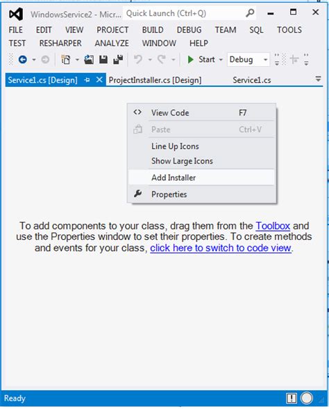 Visual Studio Missing Add Installer Link In Service Project Stack