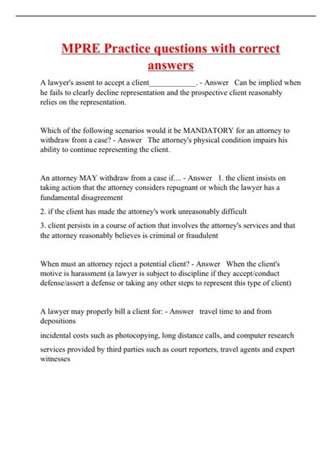 Mpre Practice Questions With Correct Answers Mpre Stuvia Us