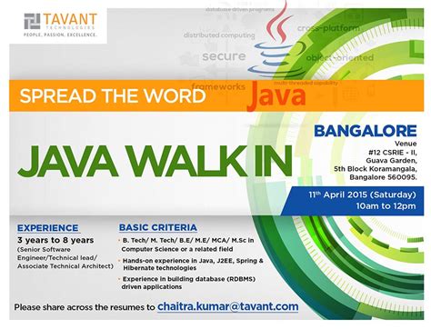 We Are Hiring Walk In Drive For Java Professionals Saturday 11th April Tavant Bangalore