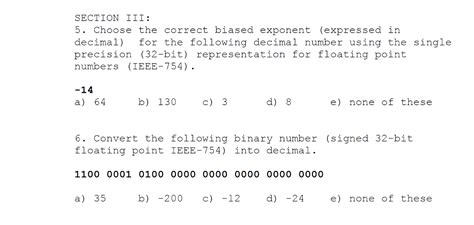 Solved Section Iii 5 Choose The Correct Biased Exponent