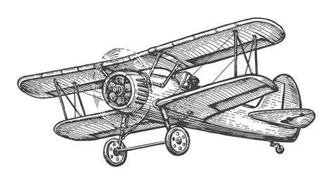 비행 항공기 복고풍 비행기 빈티지 조각 스타일로 항공 스케치를 손 스케치하십시오 격리된 벡터 일러스트 레이 션 비행기에 대한 스톡 벡터 아트 및 기타 이미지 Istock