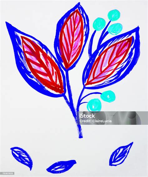 잎과 열매를 가진 귀여운 손으로 그린 수채화 꽃 줄기 빨간색과 보라색 봄의 꽃 식물 정원 식물 0명에 대한 스톡 벡터 아트 및