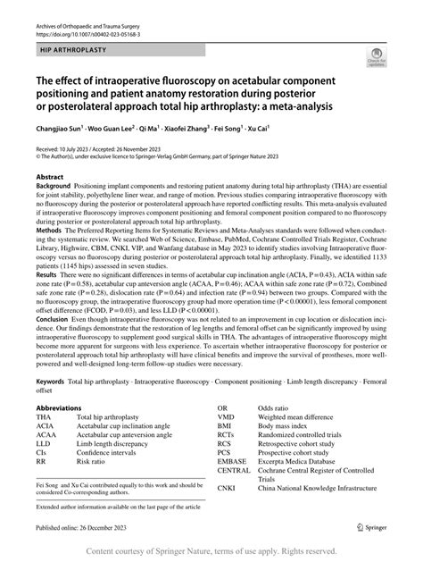 The Effect Of Intraoperative Fluoroscopy On Acetabular Component Positioning And Patient Anatomy