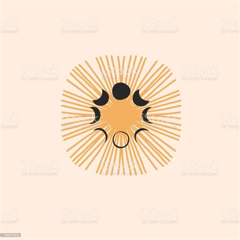 손으로 그린 벡터 추상 스톡 플랫 그래픽 일러스트와 로고 요소 보헤미안 점성술 마법 신비한 황금 빛 태양과 달 단계 실루엣의 미니멀 한 상징 브랜딩을위한 간단한 스타일 공예