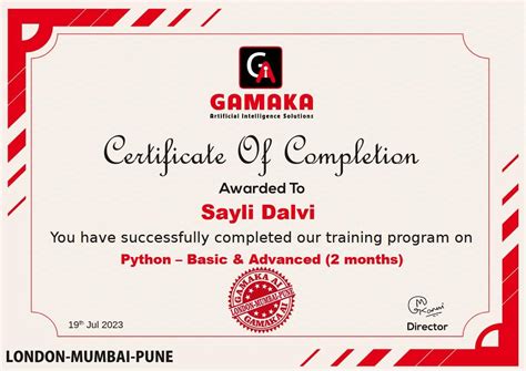 completed python course at gamaka ai sayli dalvi posted on the topic