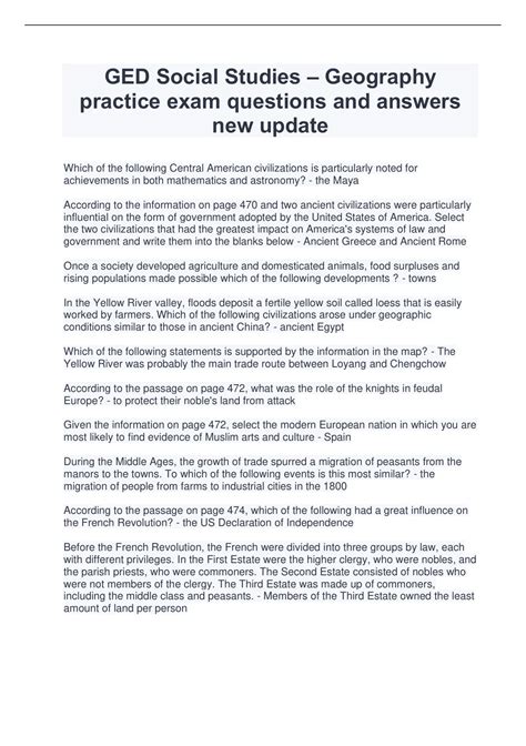 Ged Social Studies Geography Practice Exam Questions And Answers New