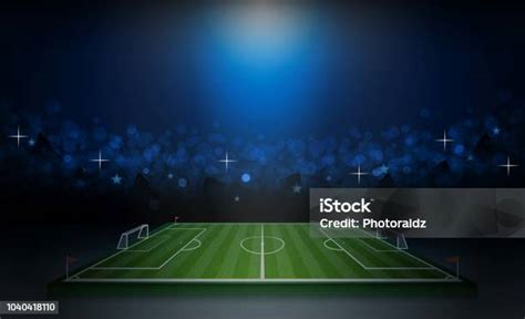 축구 경기장 필드와 함께 밝은 경기장 조명 벡터 디자인 및 정보 점수 판 벡터 조명 Championship에 대한 스톡 벡터 아트 및 기타 이미지 Championship