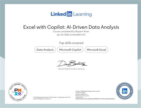 Thrilled To Share That Ive Completed The Excel With Copilot Ai Driven Data Analysis” Course
