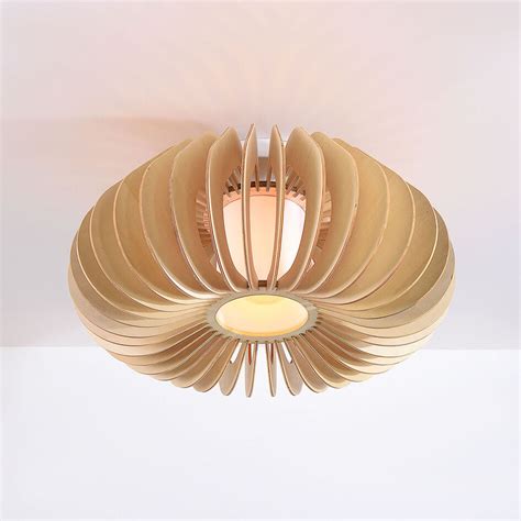 Plafondlamp Roia Met Houten Lamellen En Diffuser In Open Ronde Vorm