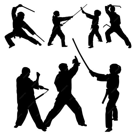 Premium Vector A Group Of Silhouettes Of Martial Arts Are Shown With