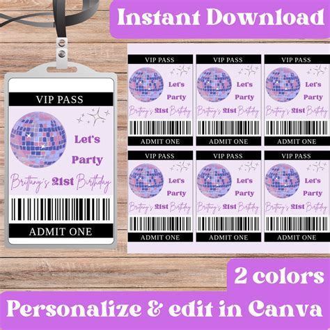 Vip Party Pass Badge Disco In My Birthday Era Personalizable Instant