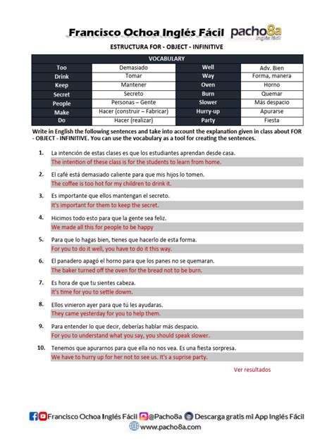 For Object Infinitive Pdf