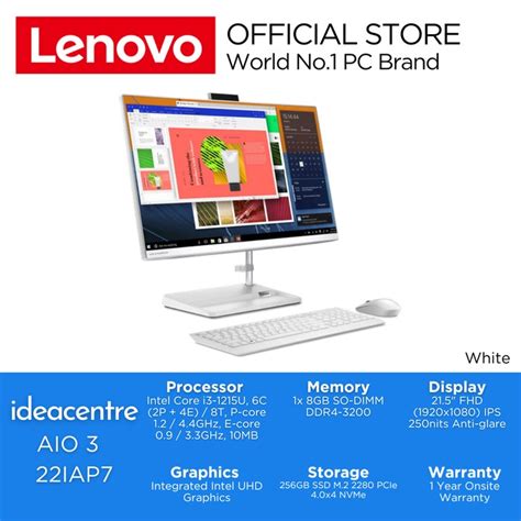 Jual Lenovo IdeaCentre AIO 3 22IAP7 50ID Core I3 Gen12 8GB 256GBSSD Win OHS WHITE 50ID