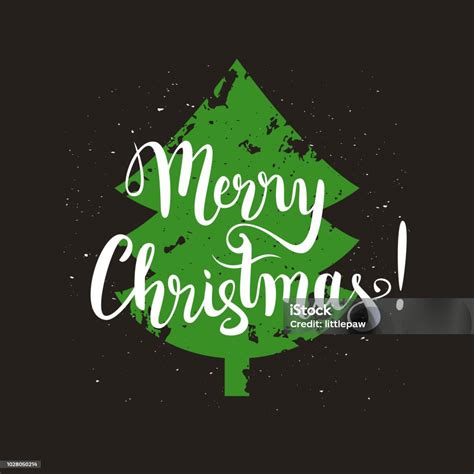 전나무 나무와 손 글씨가 브러쉬 펜 서 예 벡터 Illusration 메리 크리스마스 엽서 0명에 대한 스톡 벡터 아트 및 기타 이미지 Istock