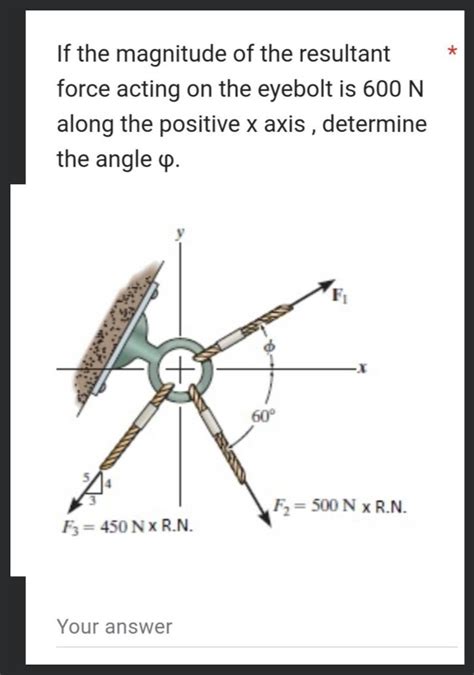 If The Magnitude Of The Resultant Force Acting On The Eyebolt Is 600 N Al