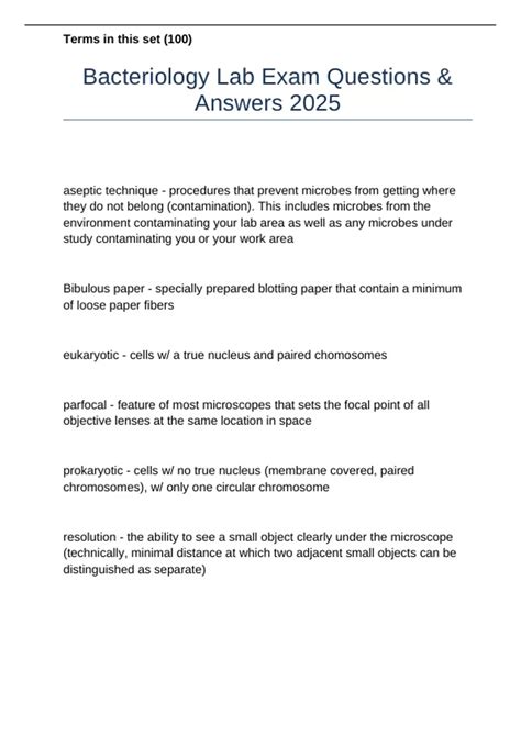 bacteriology lab exam questions and answers 2025 lab stuvia us