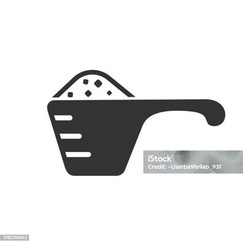 국자 아이콘은 현대적인 평면 스타일 기호입니다 색상 윤곽선 단색 평면 파우더 숟가락 세제 컵 세탁 더미 개념 고립된 벡터