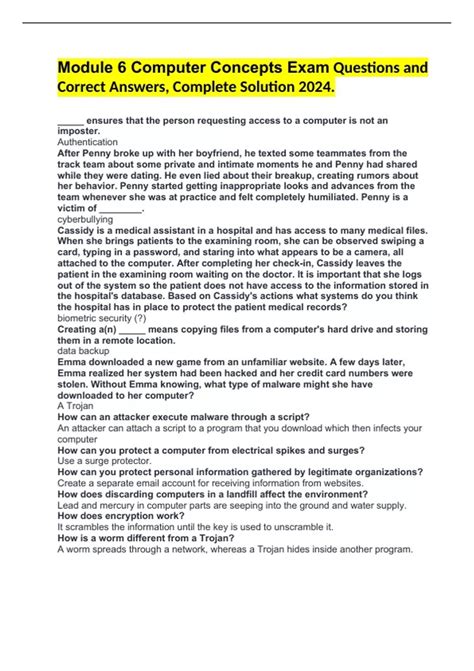 Module 6 Computer Concepts Exam Questions And Correct Answers Complete