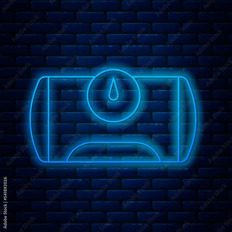 Glowing Neon Line Gas Tank For Vehicle Icon Isolated On Brick Wall