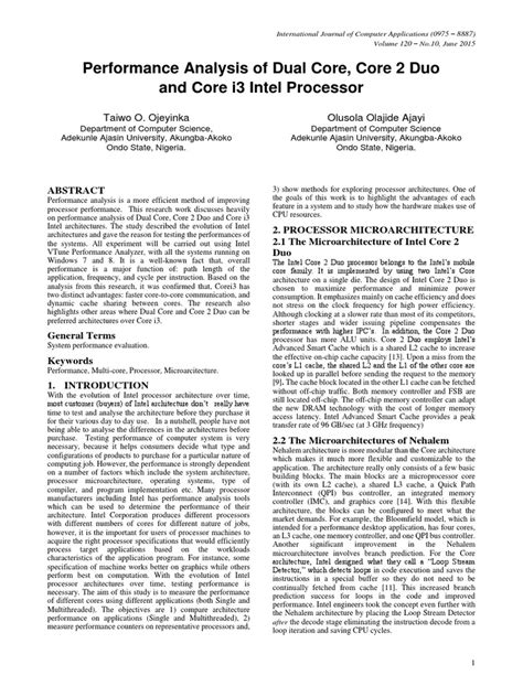 performance analysis of dual core core 2 duo and core i3 intel