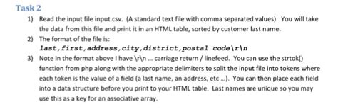 Solved Task Read The Input File Input Csv A Standard Chegg Com