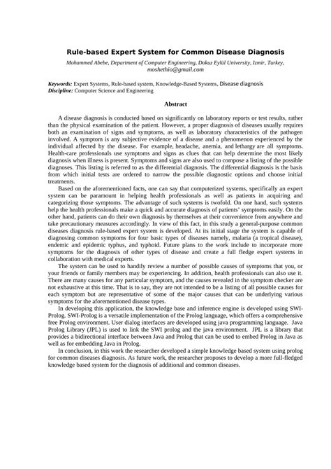 pdf rule based expert system for common disease diagnoses