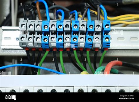 Electrical Panel With Many Wires In Fuse Box Closeup Stock Photo Alamy