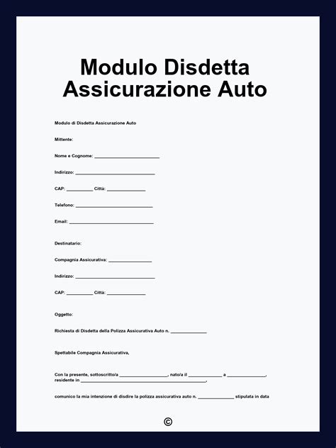 Modulo Disdetta Assicurazione Auto