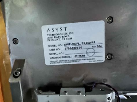Asyst Smif 300fl Wafer Handler Used For Sale Price 293670617 2001 Buy From Cae